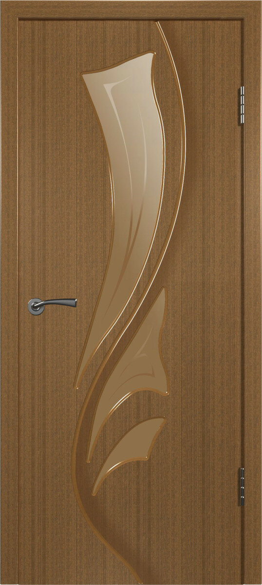 Дверь межкомнатная с коробом и наличниками ДП 5ДО3 2000*600 Орех правая шпон