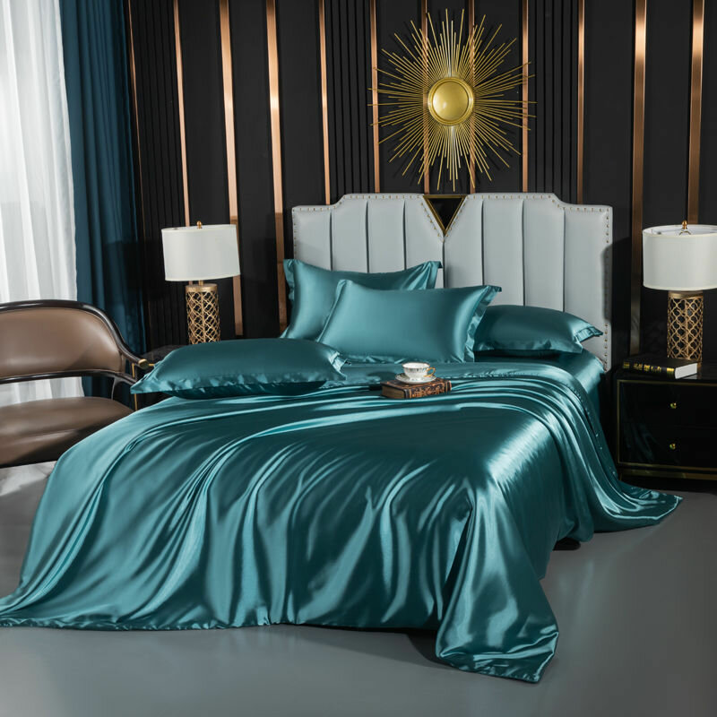 Комплект постельного белья Ice Silk, 4 предмета, можно стирать в стиральной машине (пододеяльник + простыня + наволочка)