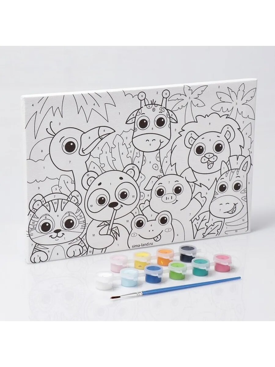 Яркие зверята: картина по номерам для детей