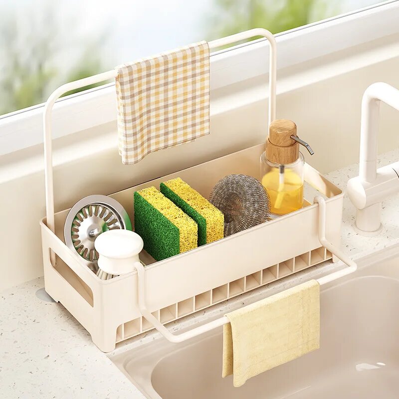 Экономичная кухонная раковина Caddy: многофункциональная сливная решётка и съёмный держатель для губок для посуды, тряпо