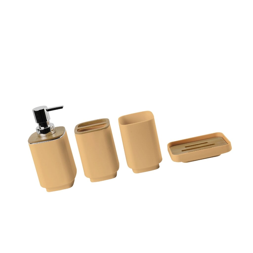 1 набор из 4 предметов, квадратная бамбуковая чашка для полоскания рта, подставка для чистки зубов, коробка для мыла, хранение в ванной комнате, набор для мытья ванной комнаты 7002-желтый