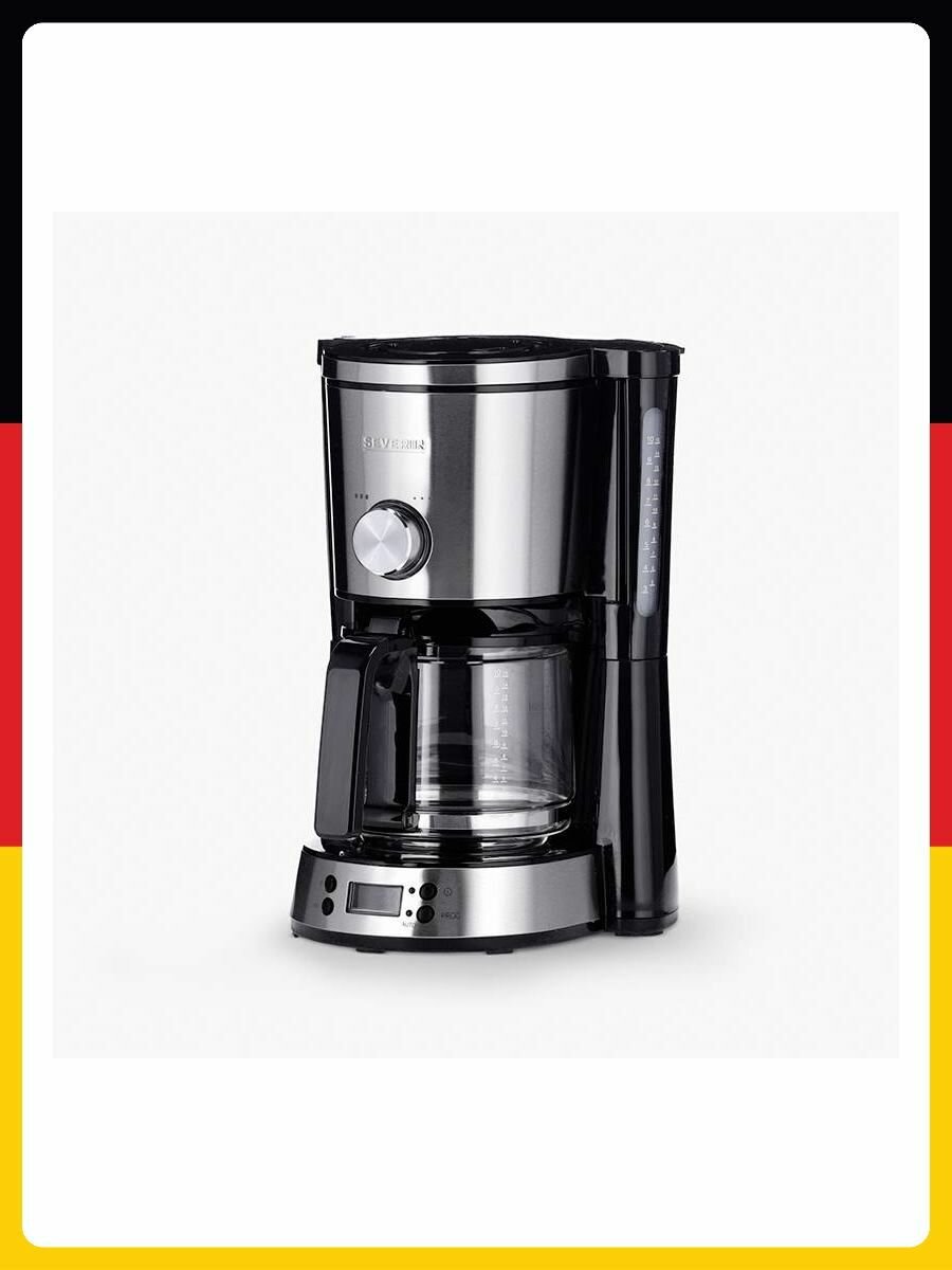Кофеварка Severin 4826, нержавеющая сталь, черный цвет, емкость: 10 чашек, функция таймера, функция поддержания температуры