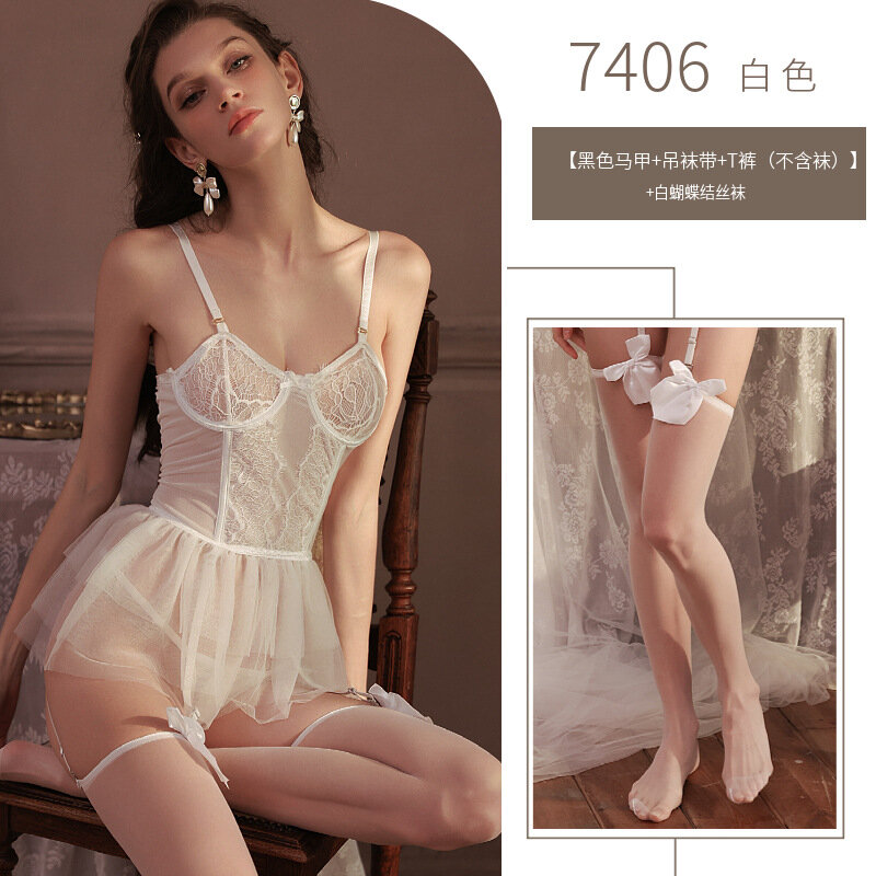 Сексуальное кружевное прозрачное платье-комбинация для маленькой груди, соблазнительное и соблазнительное, идеально подходит для страстных постельных сцен (снимать не нужно). 7406