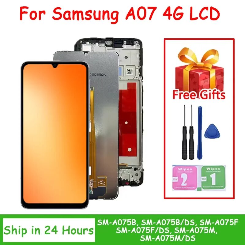 6,7-дюймовый ЖК-дисплей для Samsung A07 4G A075, дигитайзер в сборе для Samsung A07 A075F A075M A075B, замена дисплея Black With Frame