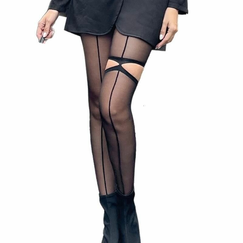 Новые модные черные чулки в полоску с разрезом на штанинах-black lite