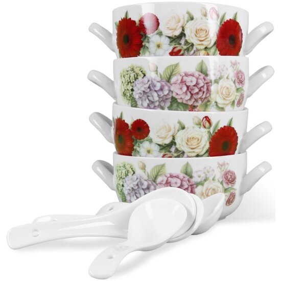 Набор бульонниц Pomi D'oro 4 шт, 250 мл, с ложками, фарфор (P290032)