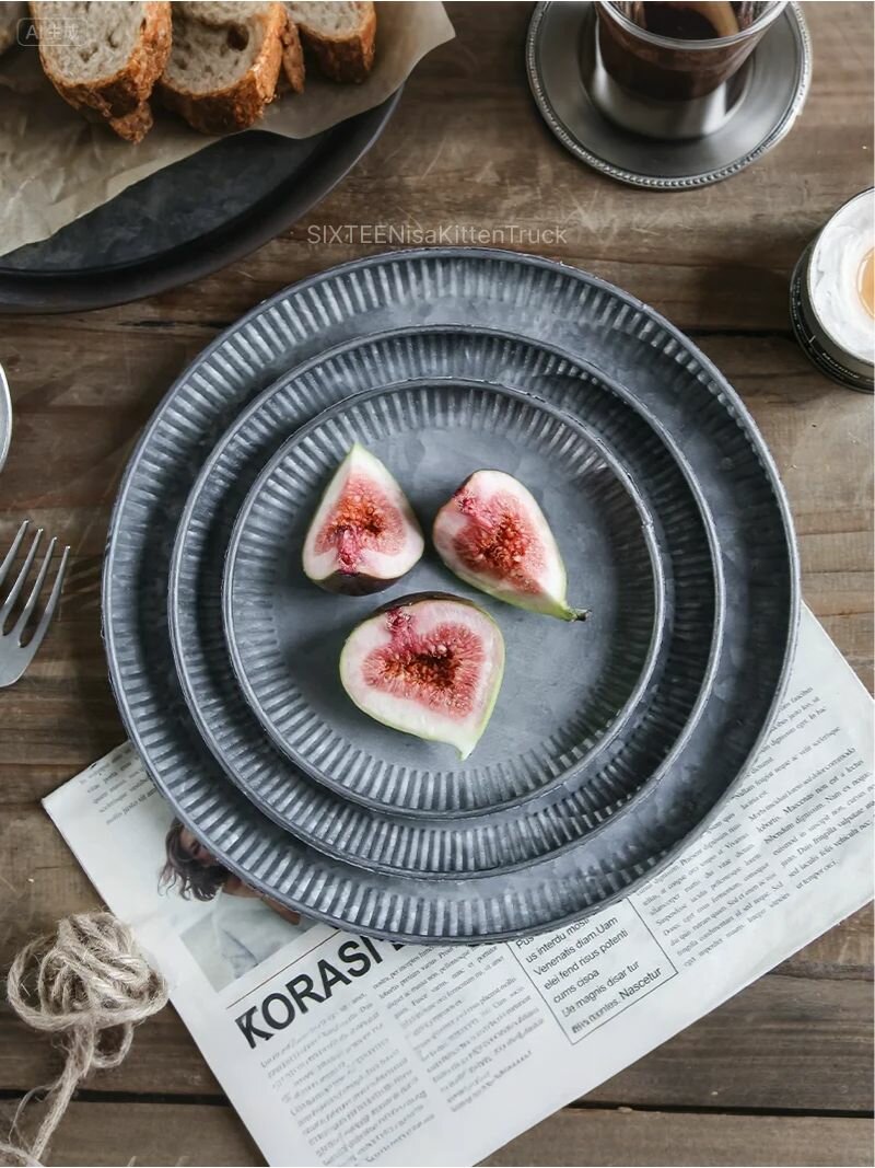 Круглая железная тарелка из 3 частей, в индустриальном стиле, хлебная тарелка