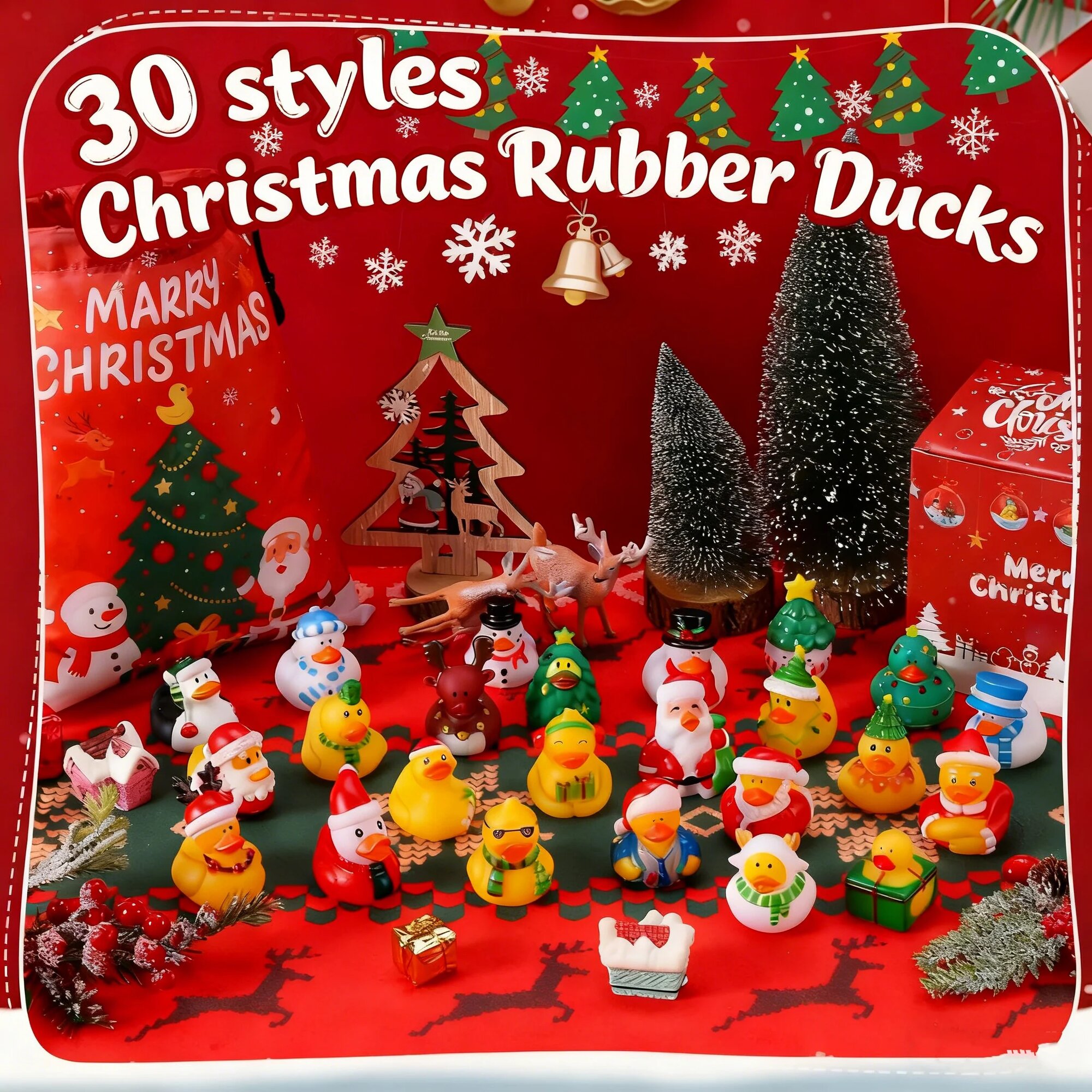 12–100 рождественских резиновых уточек, игрушечные утки в форме джипа, подходят для детских рождественских украшений, набивки чулок и обмена подарками.