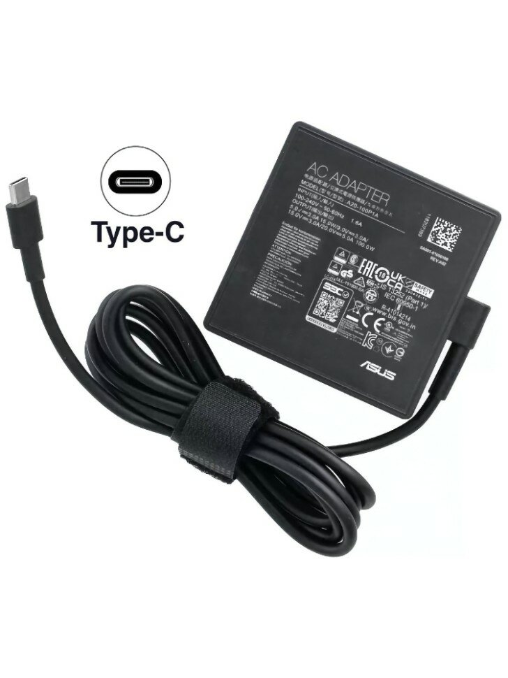 Зарядное устройство для ноутбука Asus, CX1500C, 20V - 5A, (Штекер: Type-C) 100 Вт Квадратный