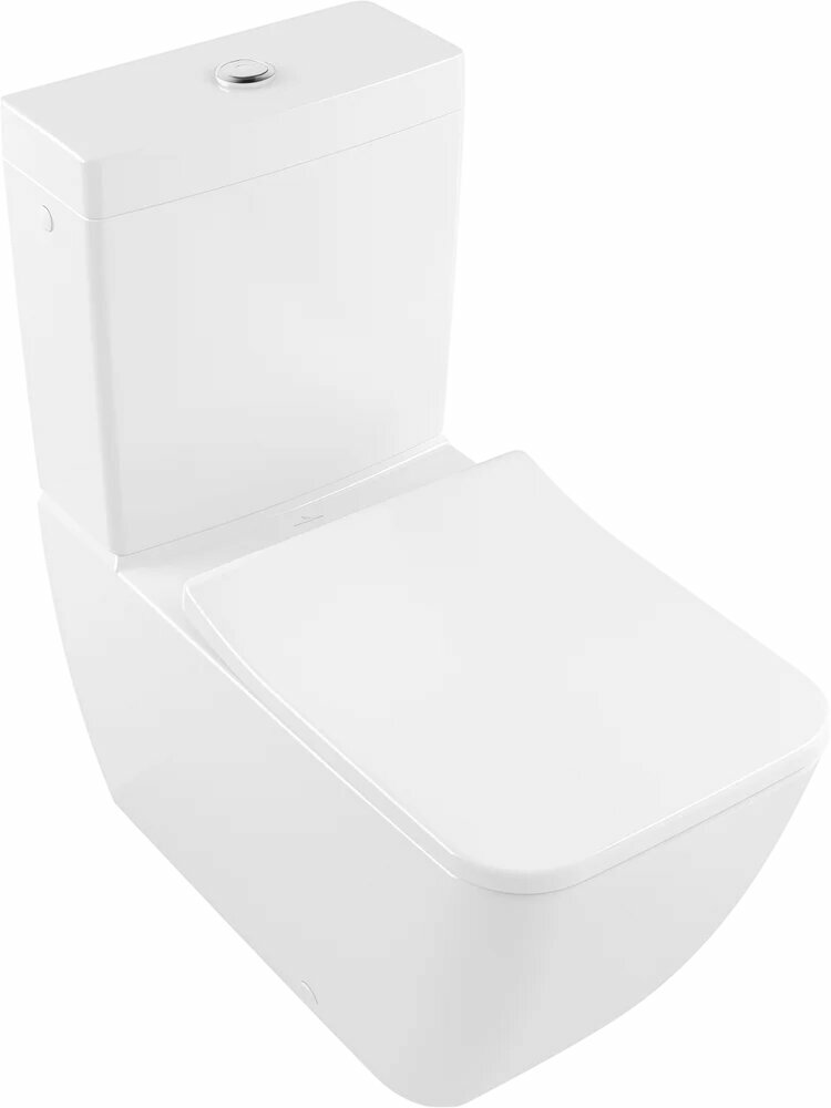 Унитаз-компакт напольный Villeroy & Boch Venticello Venticello 4612R001 с микролифтом, безободковый, антивсплеск, фарфоровый, белый, глянцевый, прямоугольный, с боковым подводом воды, сиденье для унит