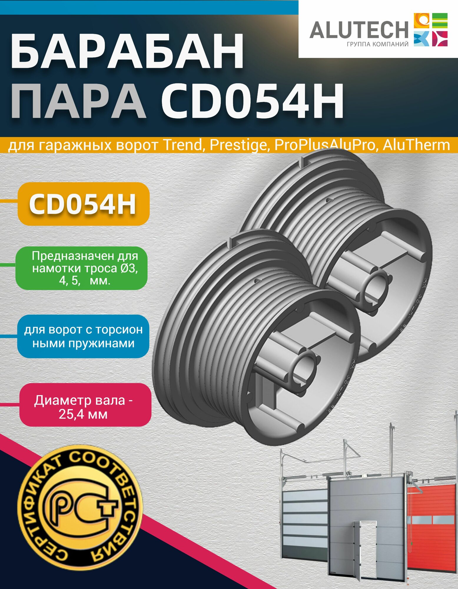 Барабан для ворот CD054H: балансировочный компонент для систем с высоким монтажом