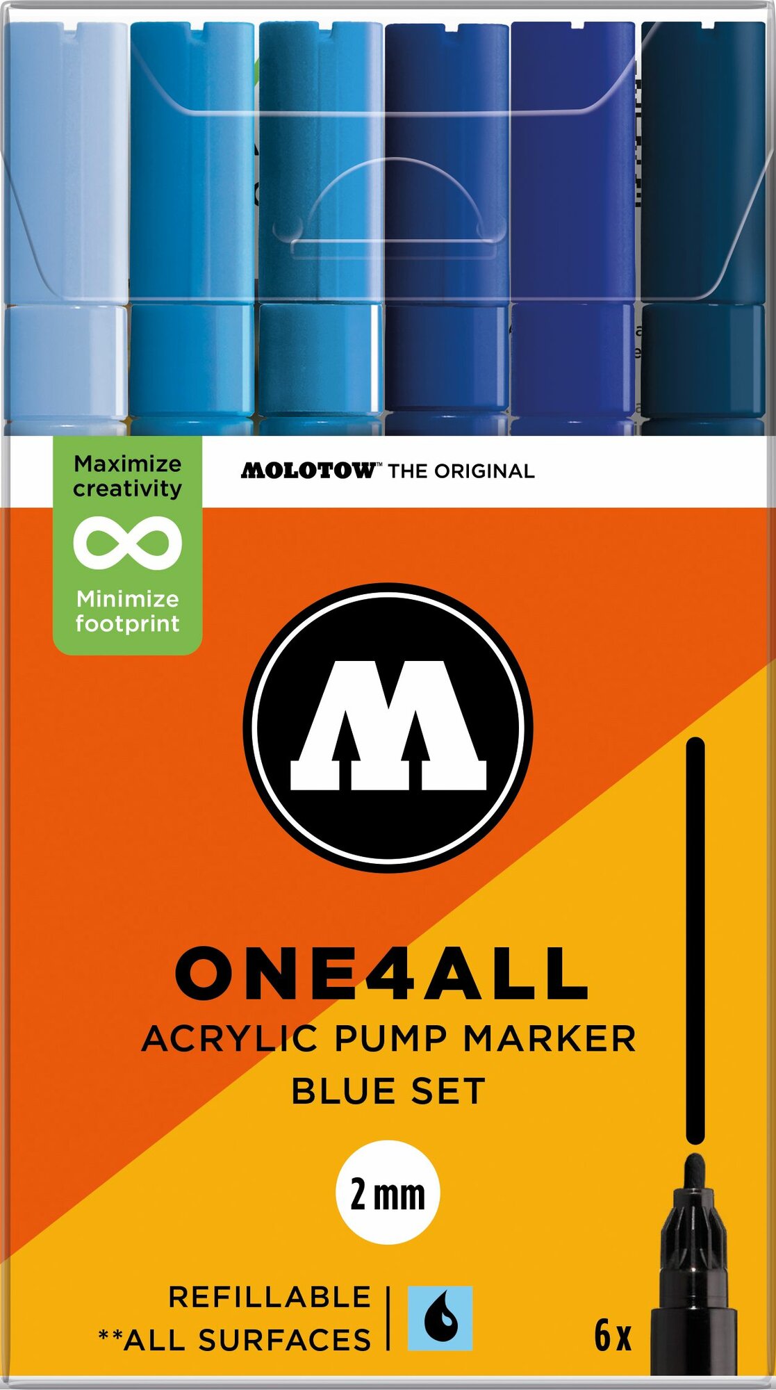 Набор акриловых маркеров Molotow ONE4ALL 127HS Blue Set 6 штук 200814 2 мм синие цвета