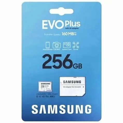 Карта памяти MICRO SD Samsung Evo Plus 256 ГБ 160 МБ/с.