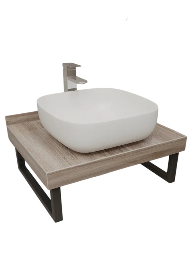 Столешница с раковиной Teymi Helmi 70 дуб кашмир, раковина Solli 41, с черными кронштейнами