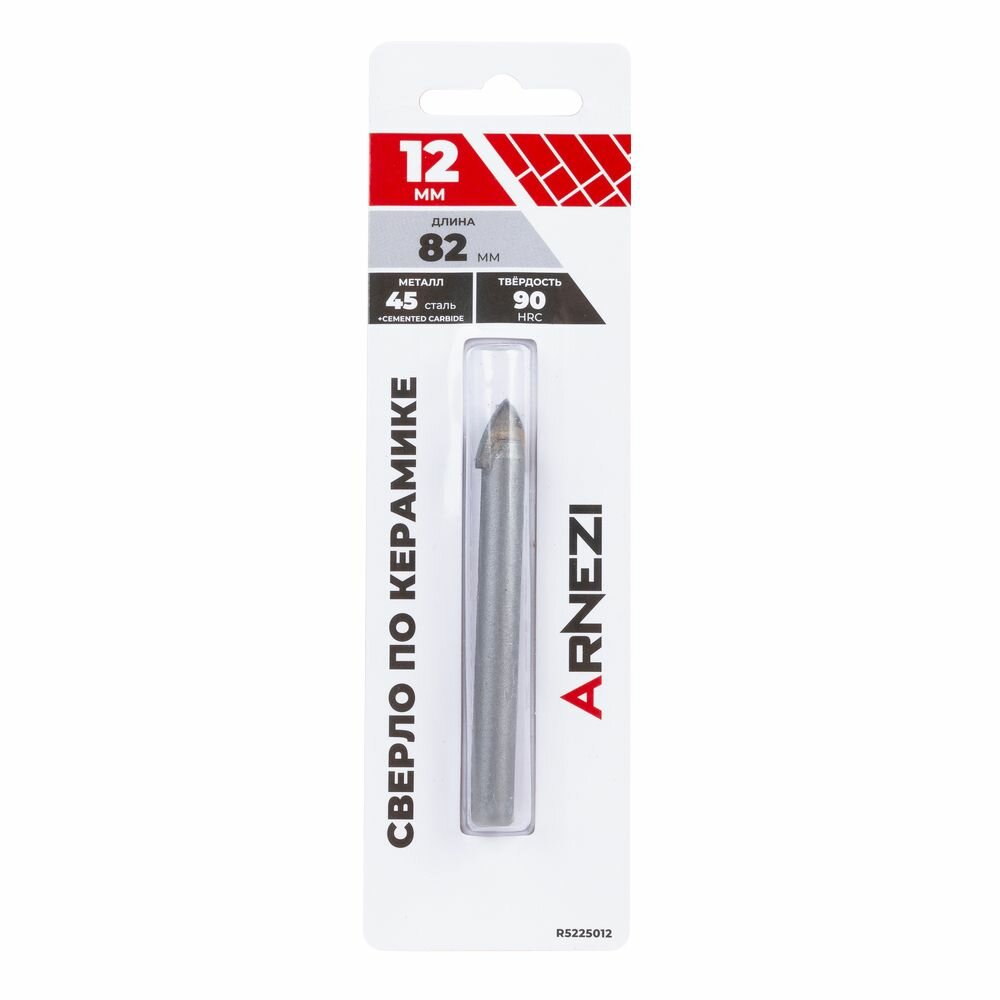 Сверло по керамической плитке, 12x82 мм, цилиндрический хвостовик R5225012 ARNEZI