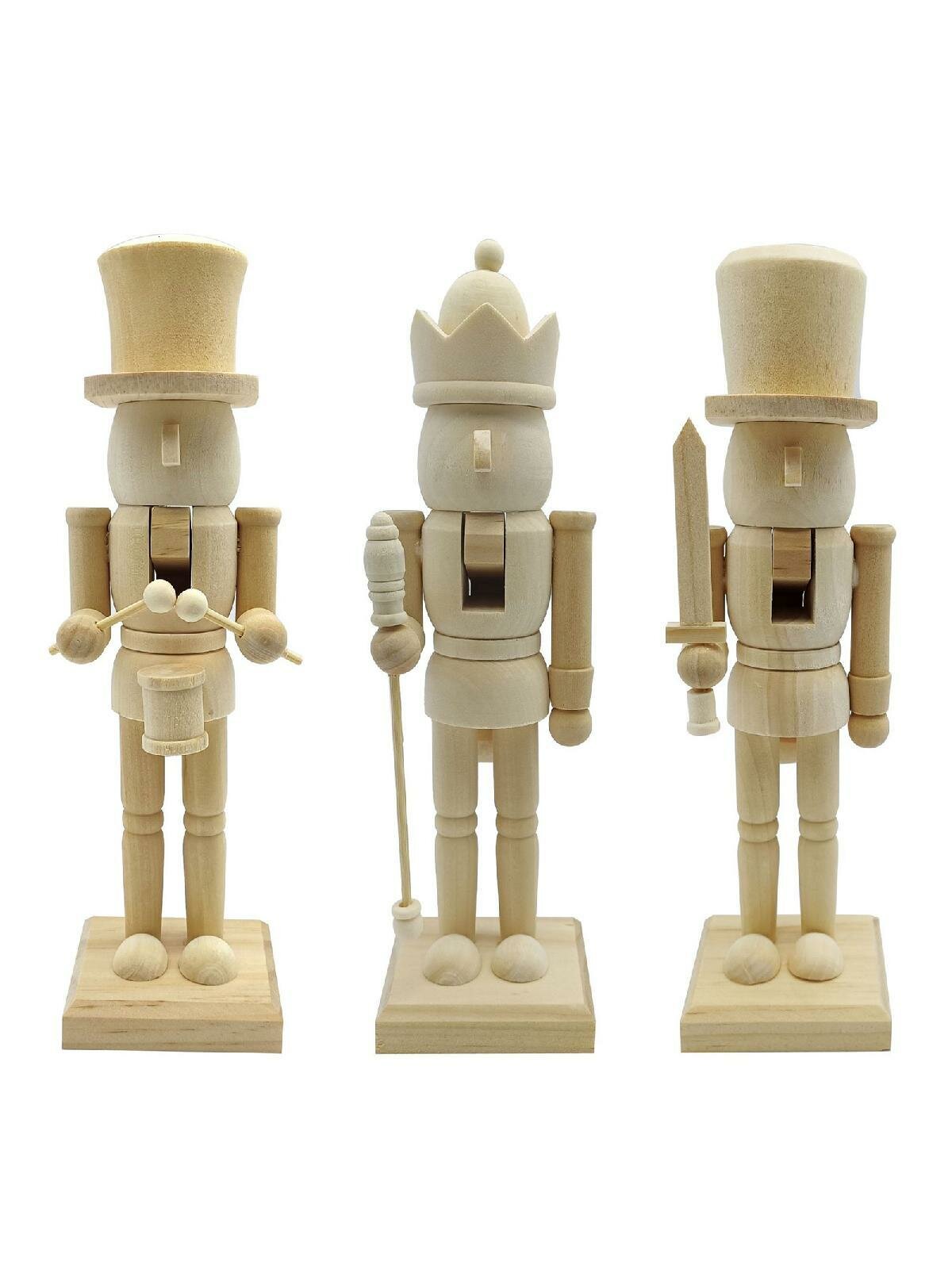 Рождественские деревянные щелкунчики, чтобы нарисовать самому Неокрашенный Король Солдат Кукольное поделка