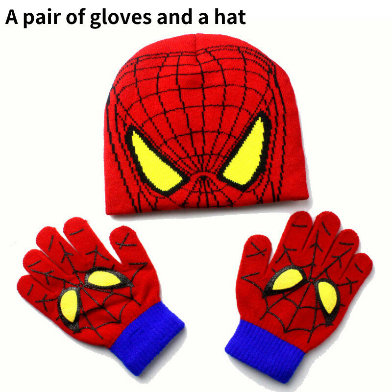 Перчатки и шапка cozy winter knit kids, spider man, теплая подкладка из флиса, для малышей