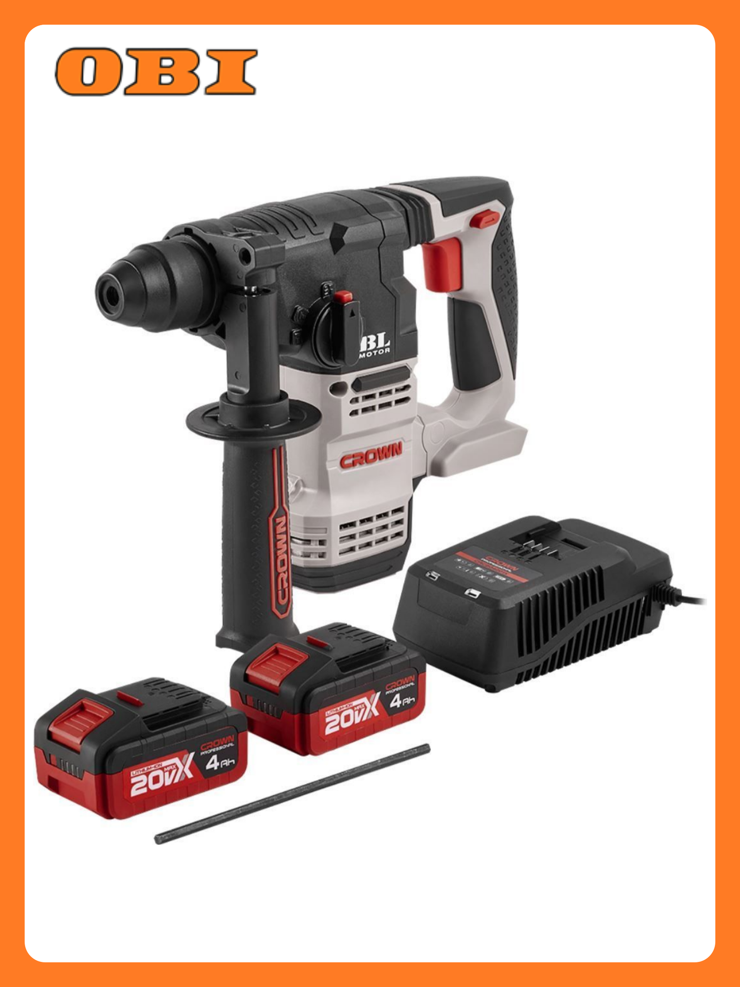 Перфоратор CROWN CT28001HX-4, 20В, 2 аккумулятора, 4 Ач, с кейсом