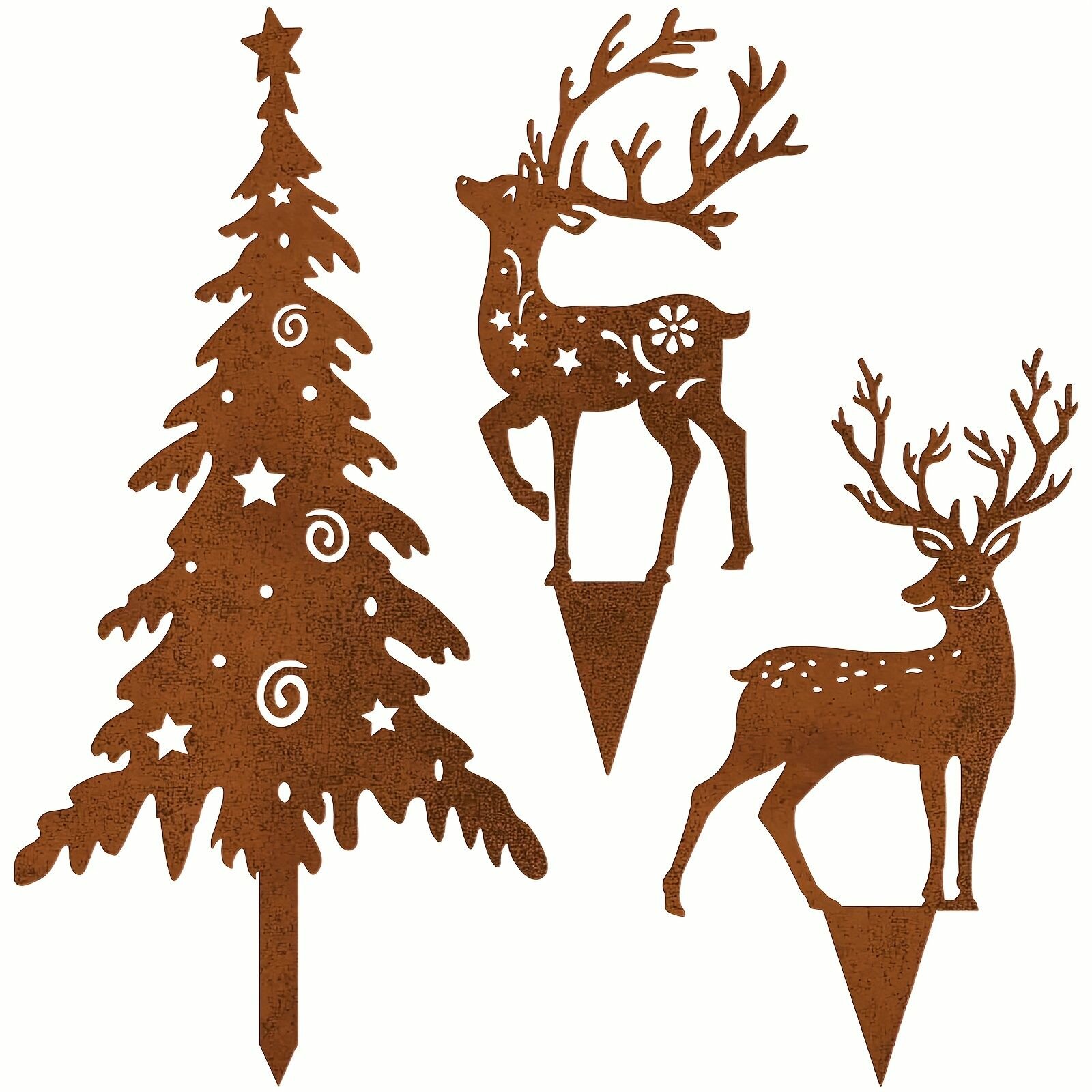 3 шт. Винтажные новогодние металлические украшения для сада, новогодная Садовая фигура с елкой и оленями в ретро стиле под старину, рустик стиль, Подарок на новоселье