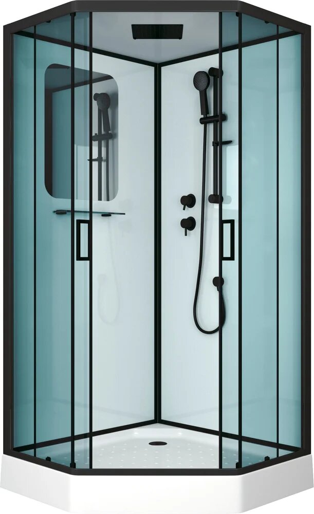 Душевая кабина Niagara Premium NG-6901-01D BLACK низкий поддон, стеклянная, 90x90, закрытая (с крышей), без гидромассажа, с вентиляцией, с функцией тропический душ, пятиугольная