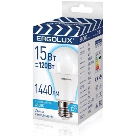 Светодиодная лампа Ergolux LED-A60-15W-E27-4K