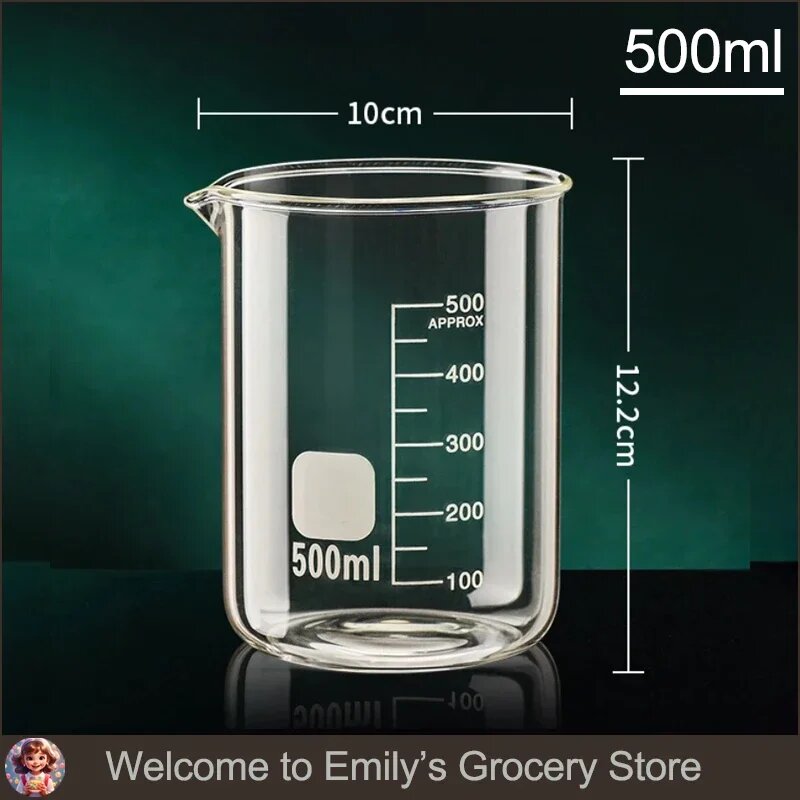 Мерный стакан из боросиликатного стекла 50-1000 мл 2Pcs, 500ml