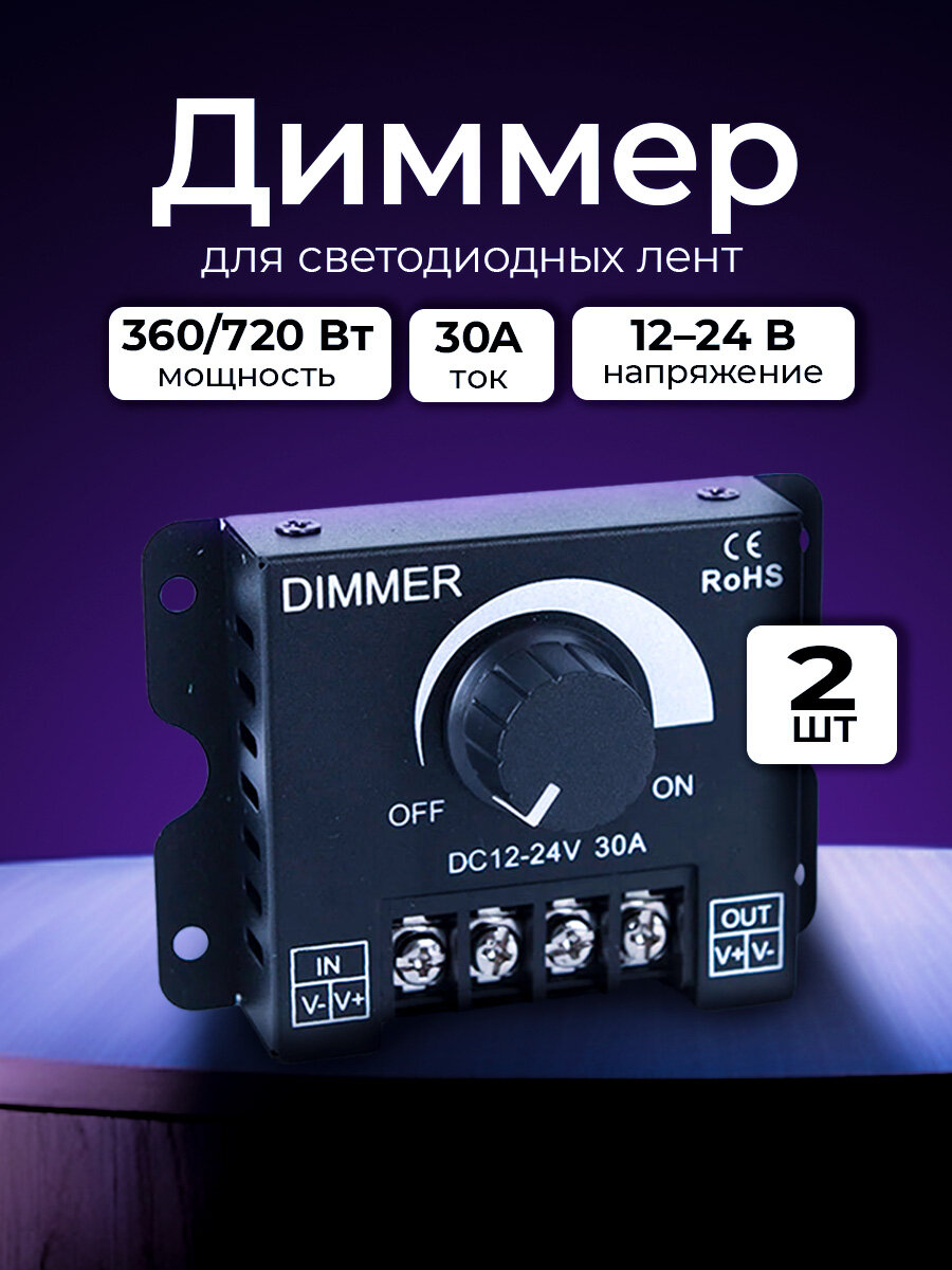 Диммер яркости для светодиодных лент 12-24V 30А, 2шт