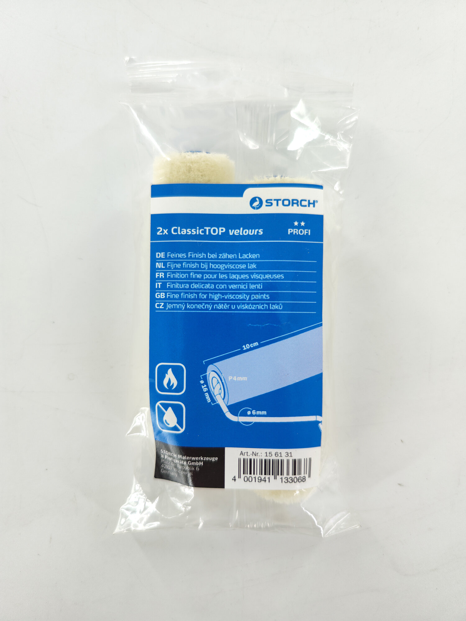 Набор из 2 мини-валиков велюровых Storch Profi Classic Top 156131 ворс 4мм (100*16мм)