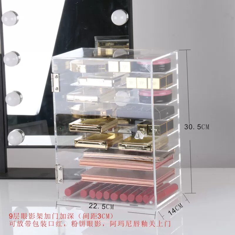 Органайзер для косметики в стиле TikTok: очень большой акриловый бокс для хранения теней и помад 9-слойная полка для