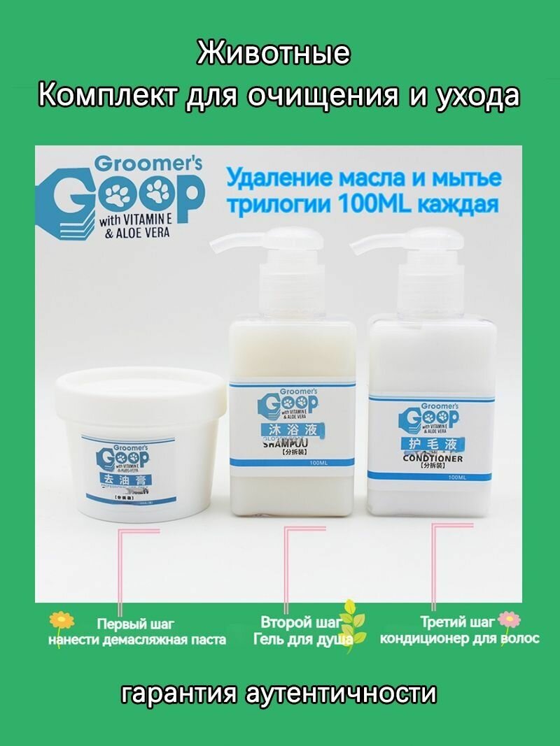 Groomer's GOOP Комплект для чистки и ухода от лишнего жира демасляжная паста100ml+Гель для душа100ml+Средства для защиты волос100ml
