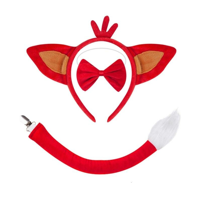 Лисья маска с ушами и хвостом для костюма, Красная лиса 3шт комплект