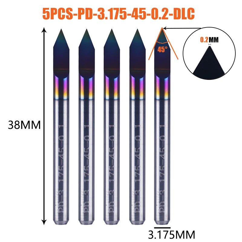 Набор гравировальных бит 5PCS-PD-3.1-45-0.2-DLC
