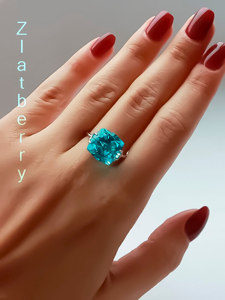 Кольцо ZLATBERRY, серебро, 925 проба, топаз синтетический, размер 17.5, голубой, серебристый — фото 1
