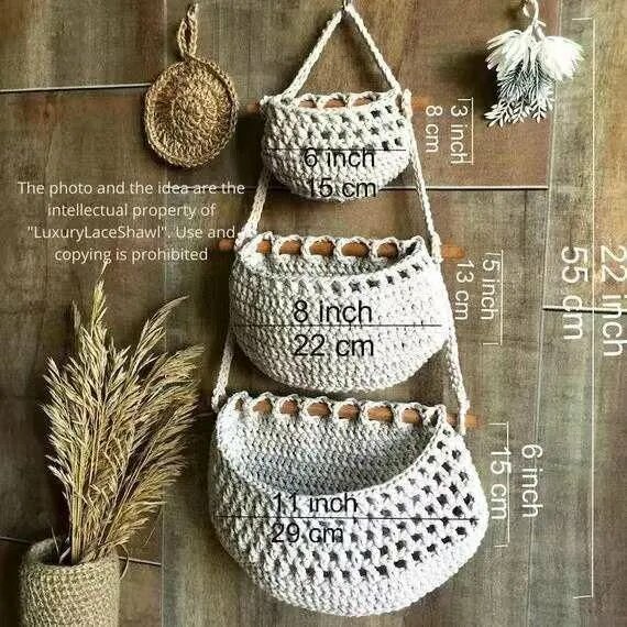 Плетеный вручную органайзер макраме для хранения на кухню, в детскую, в ванную/ настенный декоративный органайзерИнтерьерная плетеная корзина