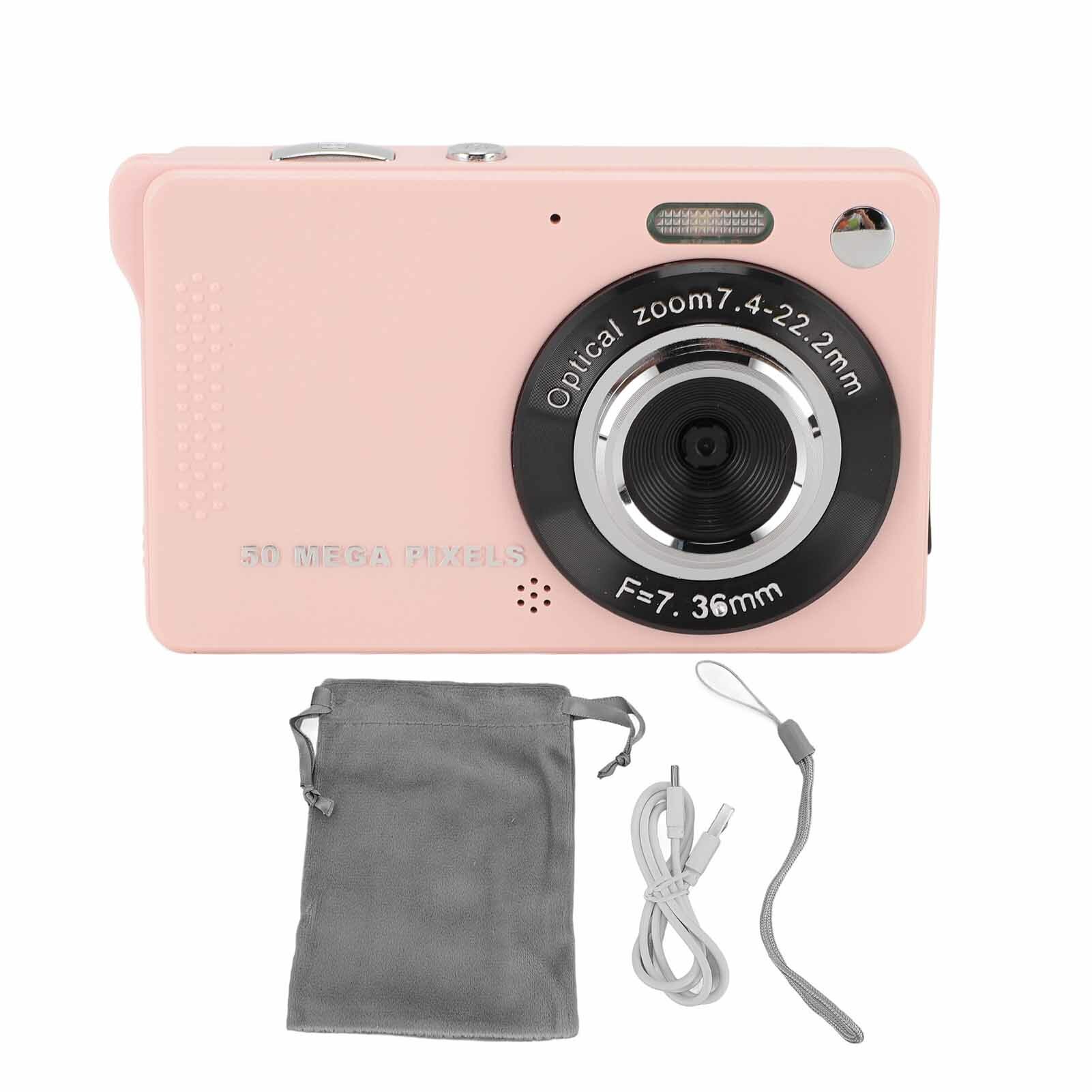 Цифровая камера для подростков 50MP 1080P HD 2.8-дюймовый TFT-экран 16-кратный цифровой зум автофокусировка карманная компактная камера со светодиодной вспышкой для фотосъемки в путешествии розоватый