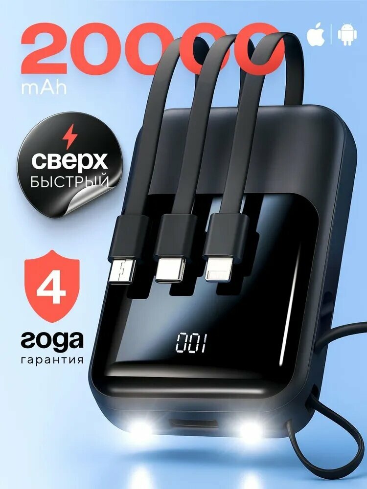 Внешний аккумулятор портативный повербанк powerbank 20000 mAh, quick charge