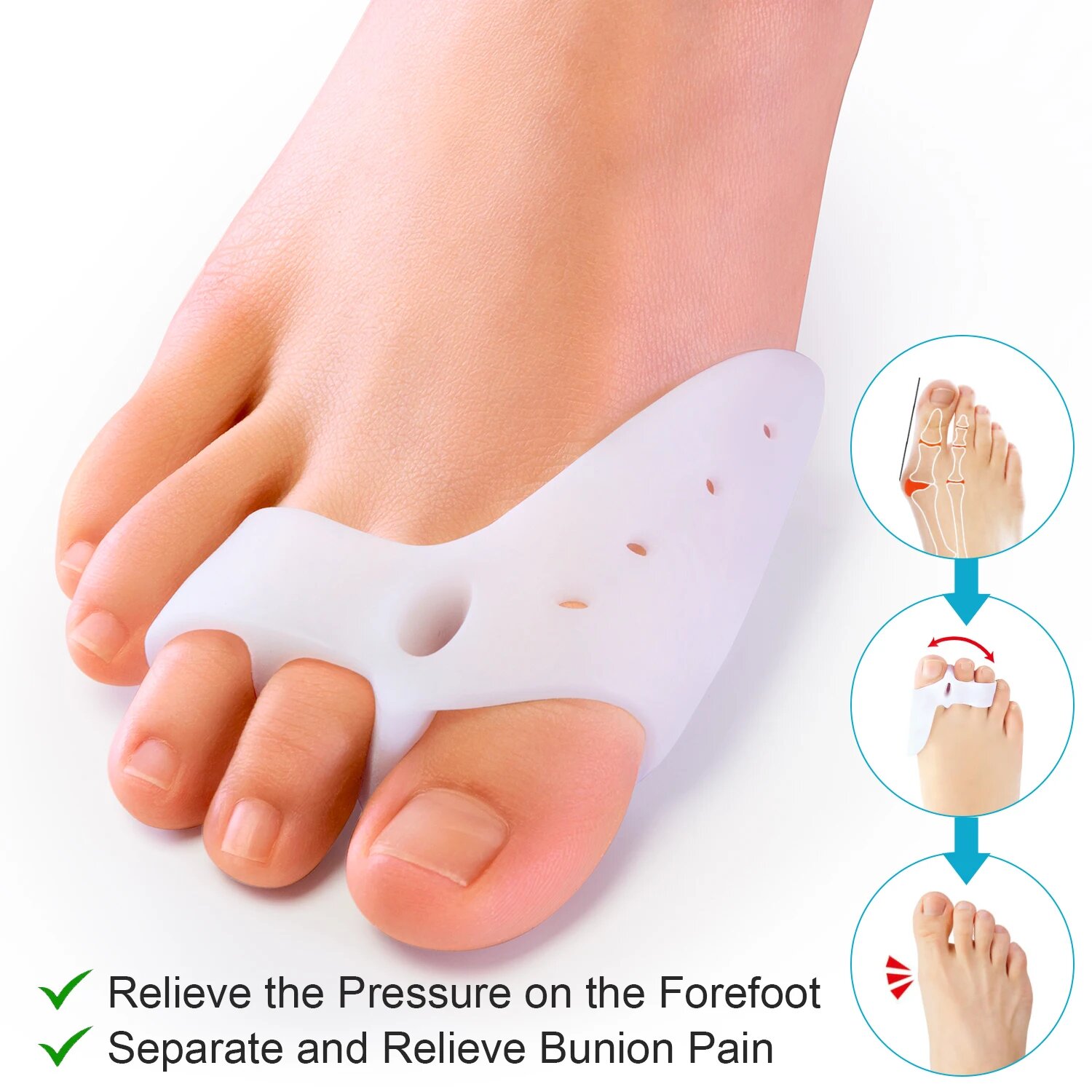 2 шт, силиконовый гель, защита для большого пальца ноги, корректор вальгусной деформации, дышащий разделитель пальцев, регулятор бурсита стопы, педикюр, инструмент для ухода за ногами