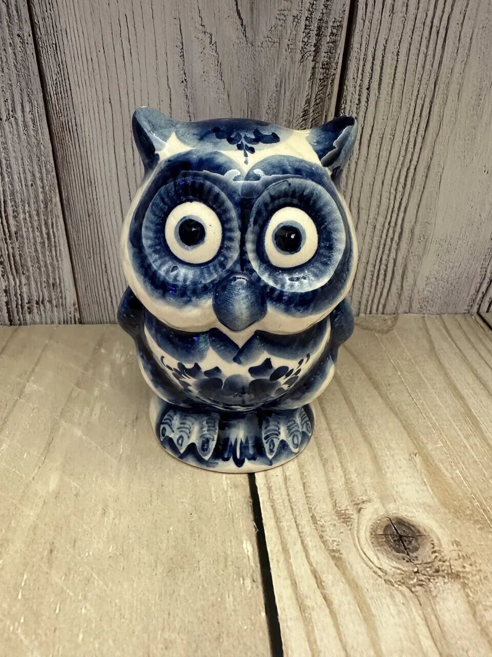 Статуэтка Умный Филин Гжель Фарфор винтажная Авторская