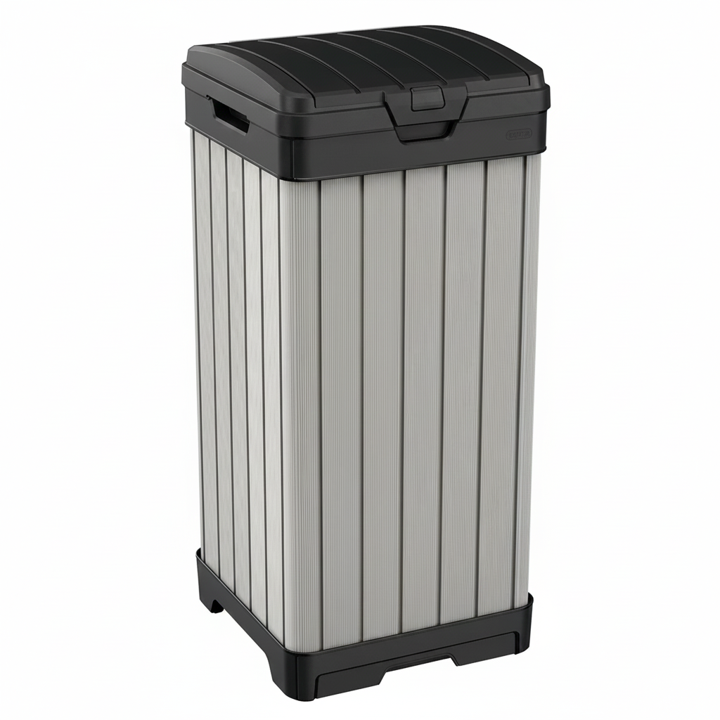 Мусорный бак KETER Rockford 1874, 87,4x41x41 см, 125 л, черный/серый