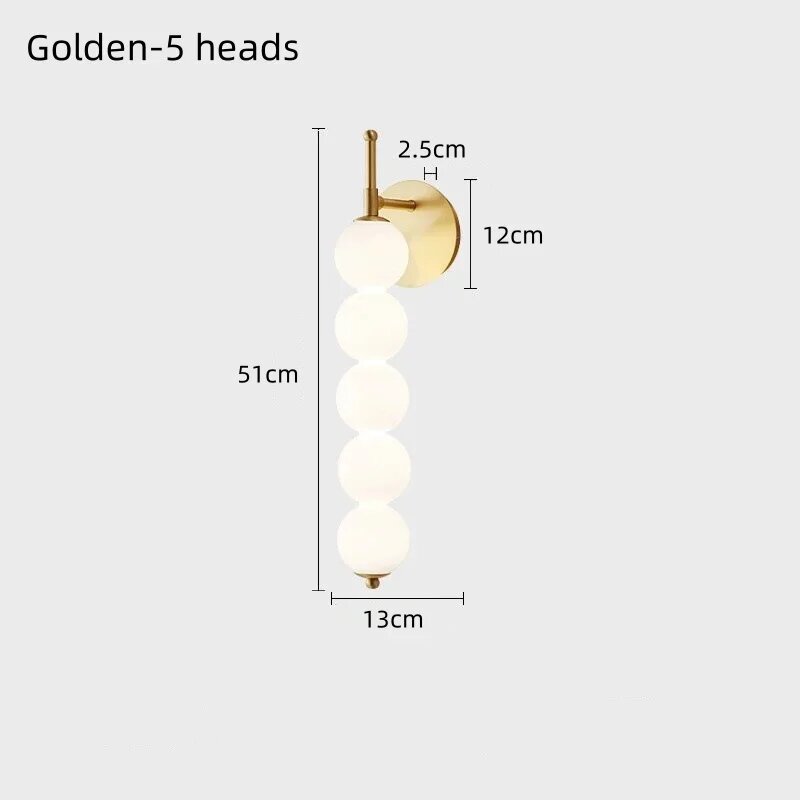 Настенный светильник Golden-5 heads, 5 Glass balls, Warm light