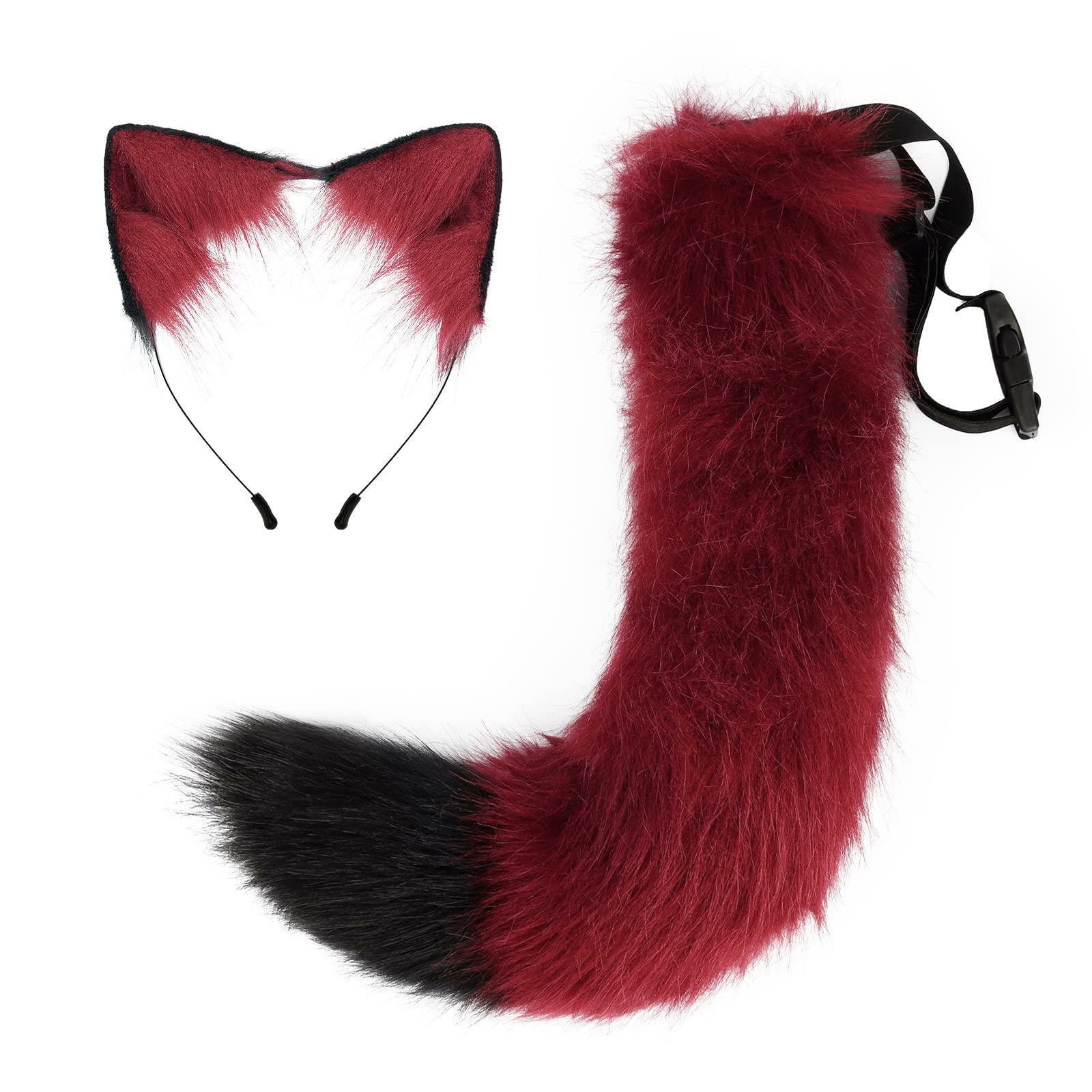 Реалистичный плюшевый хвост лисы для Хэллоуина, милые аксессуары, хвост животного, кошачьи уши, ободок для волос