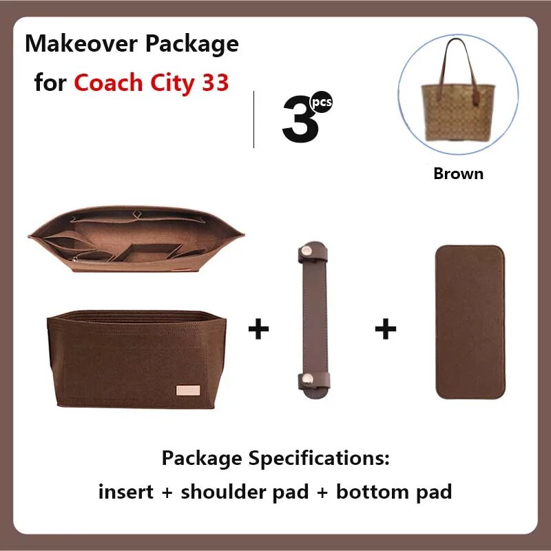 Вставка-органайзер для сумок Base Shaper, набор из 3 предметов city33, фетровая вставка-органайзер, большой органайзер-тоут с застежкой-молнией