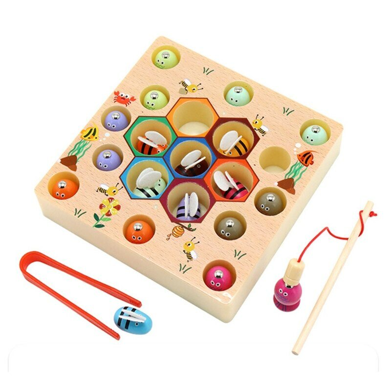 Детские игры мозга Милые рыбные игрушки Детские крюк игры Образовательная игра Детский сад Столовые игрушки Лучший подарок Магнит A2UB (дерево)