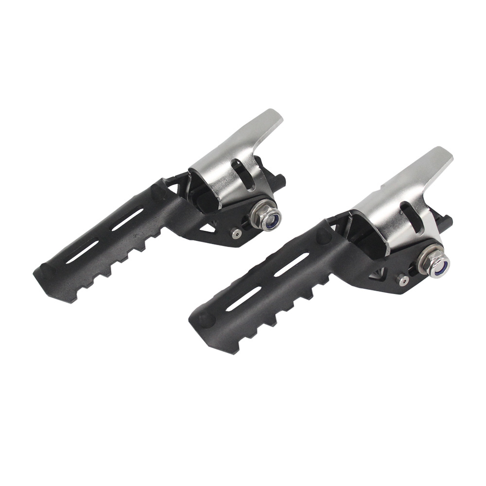 Переделанные ножки для передних педалей мотоцикла Highway Folding Footrests Clamps Foot Rest Pedals 22-25mm для R1250GS R1200 GS ADV Black + Silver, из нержавеющей стали, универсальные для труб диаметром 22мм/25мм, подходит для F800 GS Adventure S1000XR