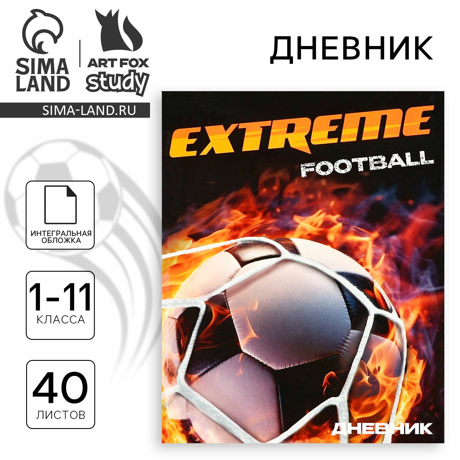 Дневник школьный для 1-11 класса, в интегральной обложке, 40 л Extreme football
