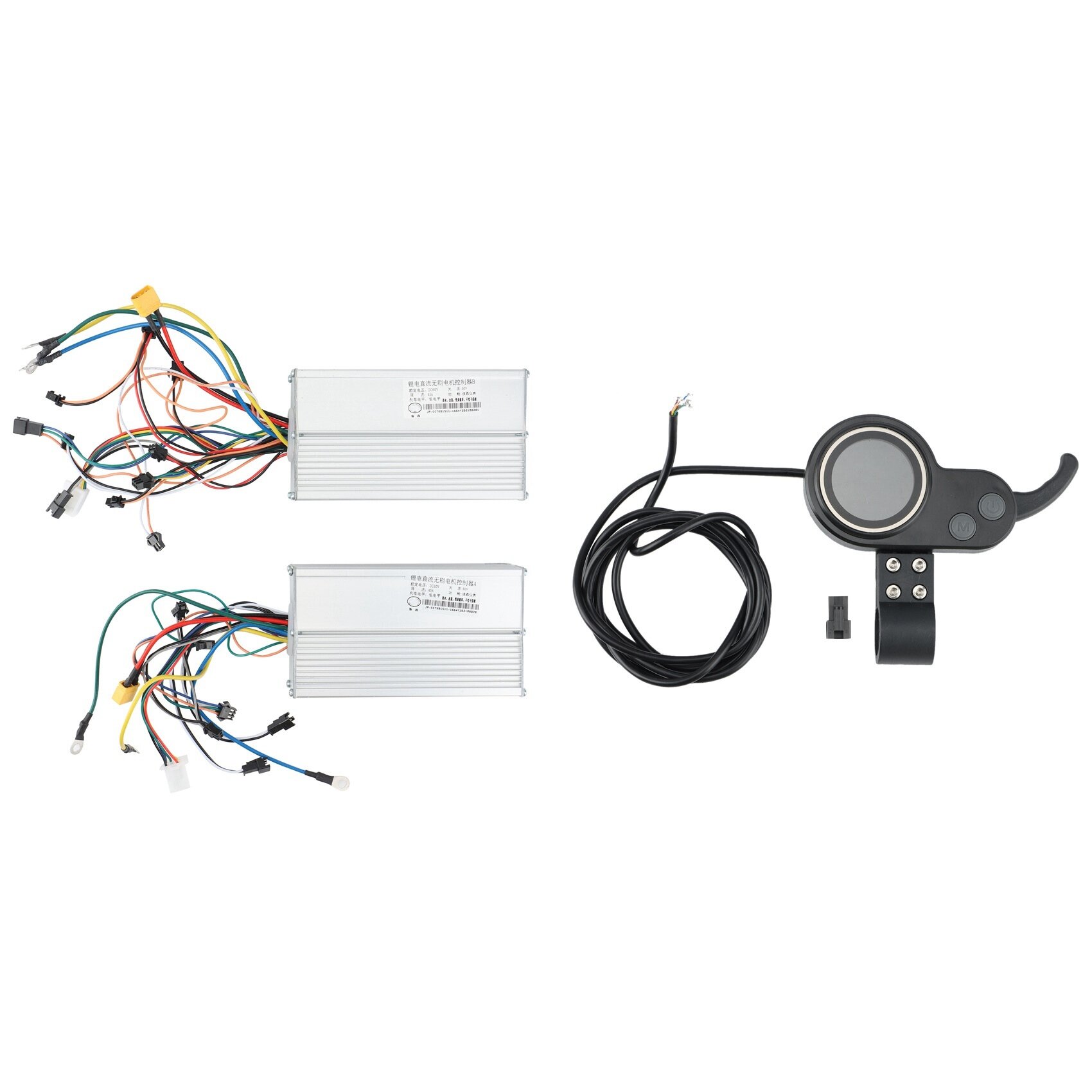 Контроллер бесколлекторного мотора с LCD дисплей для электробайка скутера, 60V 45A 2800W, черный + серебристый, цветной экран, кнопки Power Function, функции ограничение скорости датчик тормоза свет, 2 контроллера 1 дисплей