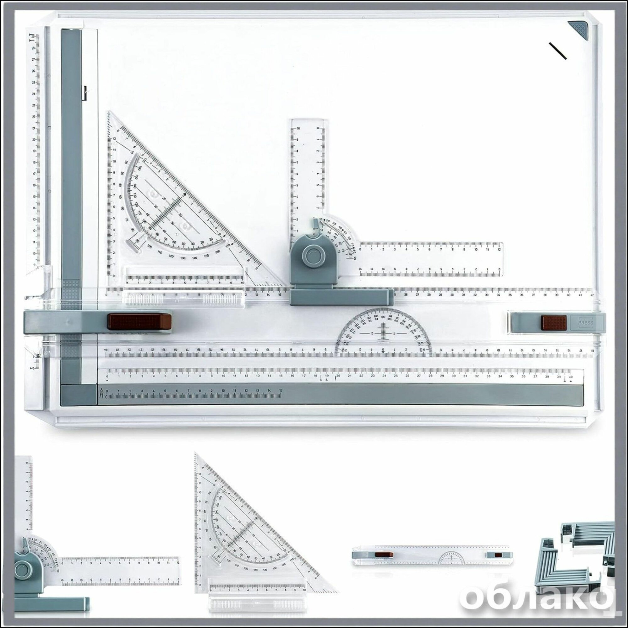 Эксклюзивный кульман формата А3 505х370 мм с прозрачным основанием, укомплектованный линейкой и треугольником для специалистов и студентов