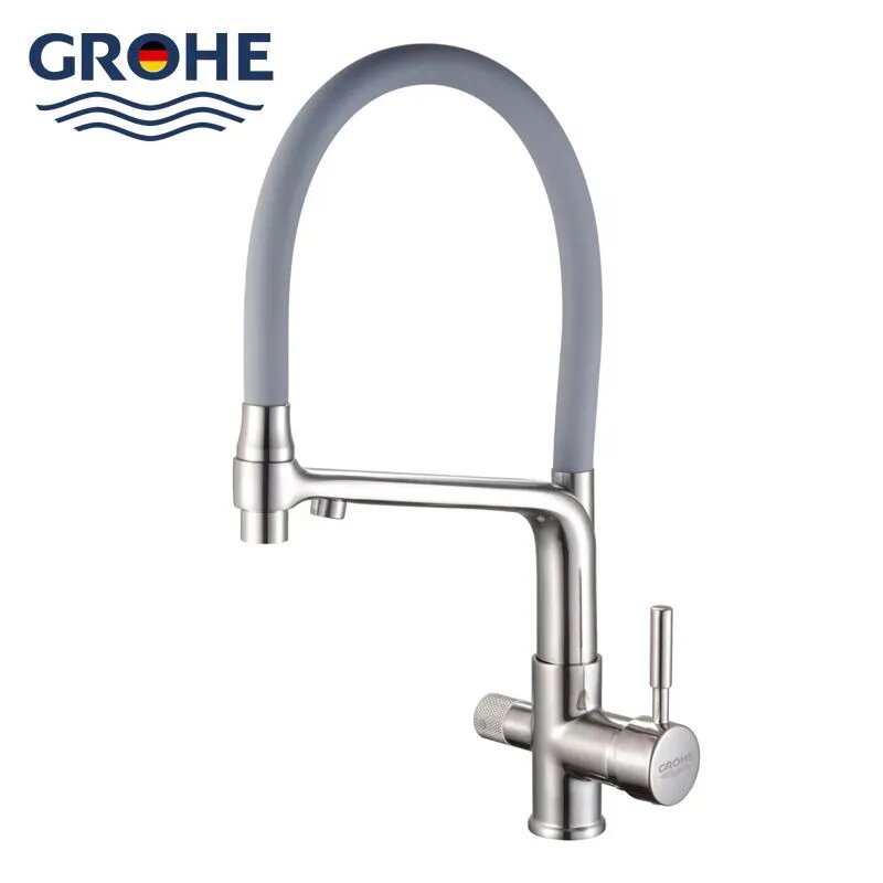 Кухонный смеситель/GROHE/Кухонный смеситель с фильтром для питьевой воды/Кухонный смеситель с гибким изливом/Полностью медный хромированный кухонный смеситель