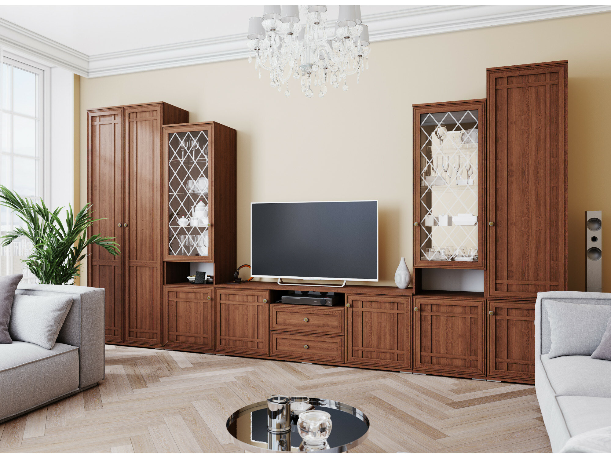 Модульная гостиная в стиле классика, набор 1, Орех донской МДФ