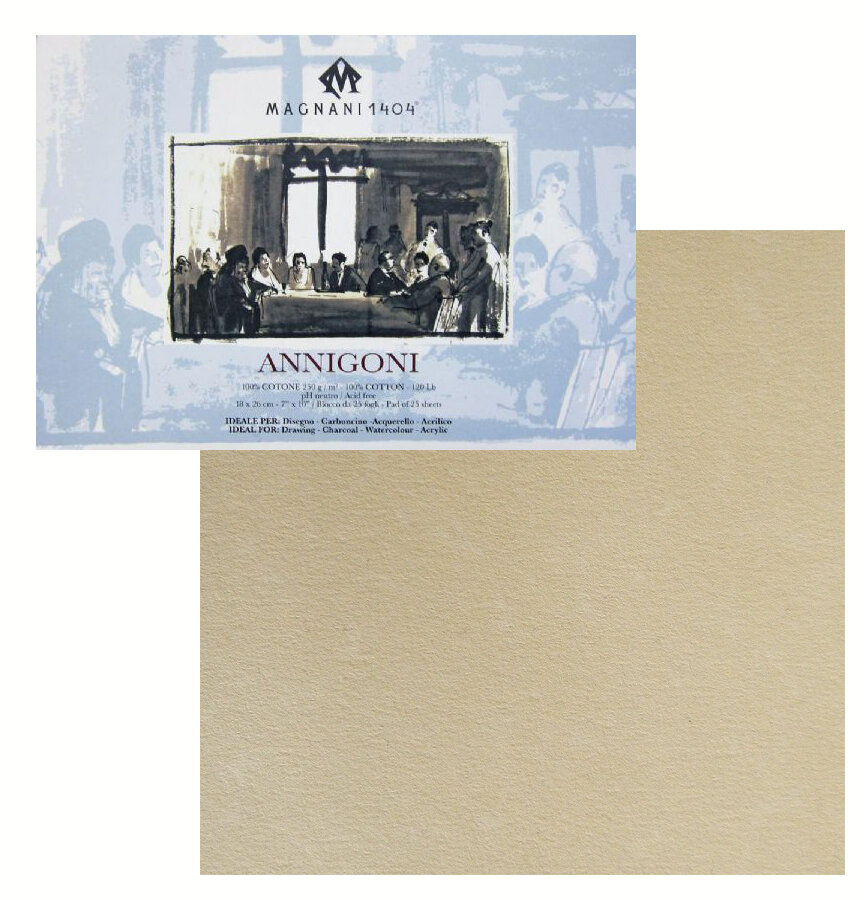 Блок ANNIGONI для акварели, цвет бежевый, 18*26 см, 250 г/м, 25 листов, 100% хлопок